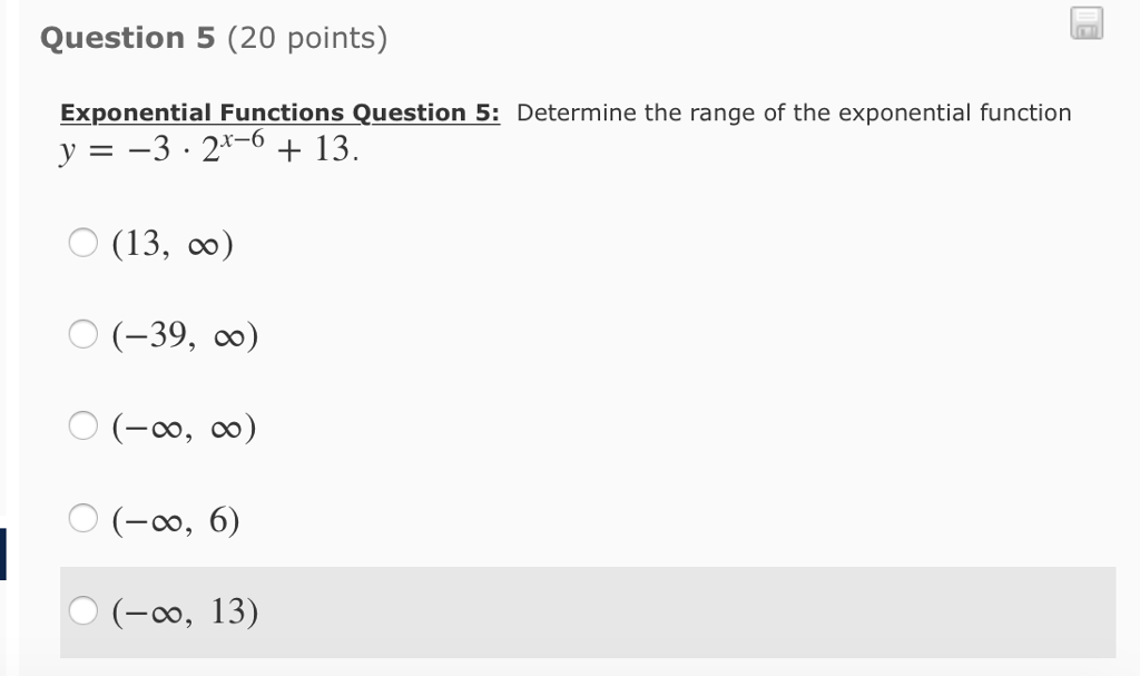 Solved Question 5 (20 points) Exponential Functions Question | Chegg.com
