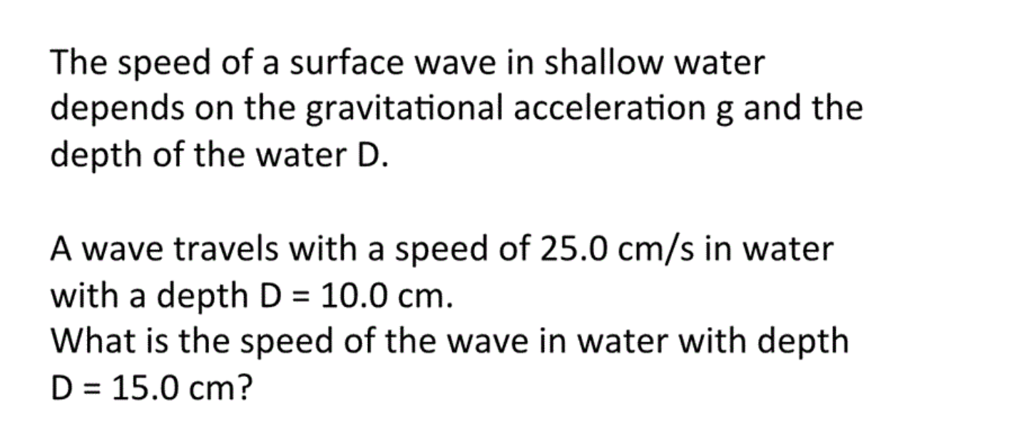 Solved The speed of a surface wave in shallow water depends | Chegg.com
