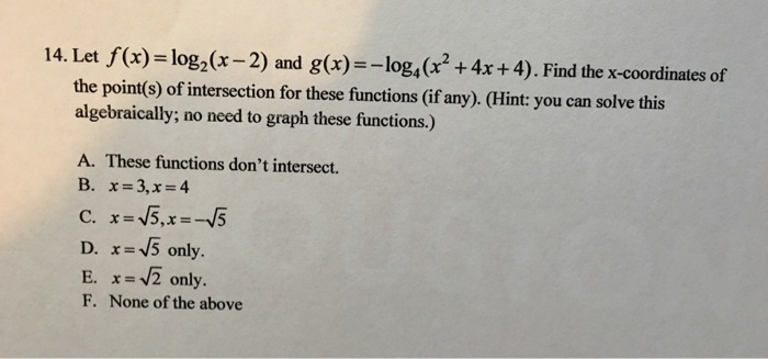 Solved the point(s) of intersection for these functions (if | Chegg.com