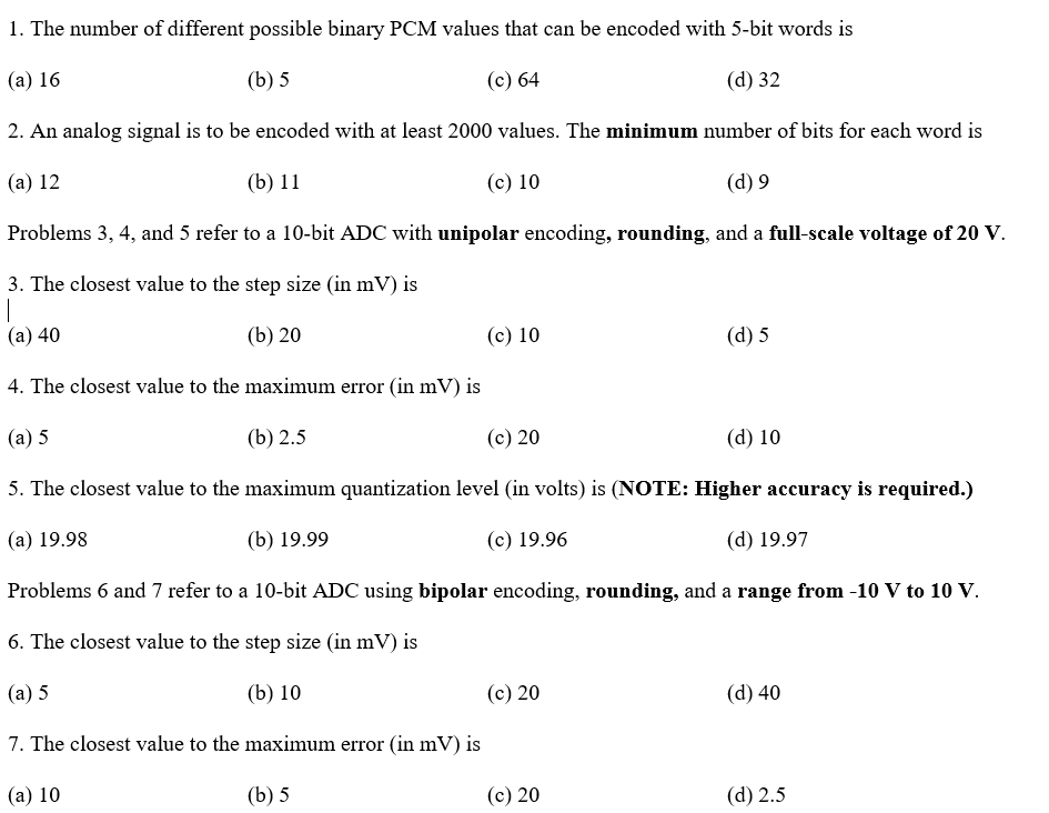 Solved 1. The number of different possible binary PCM values | Chegg.com
