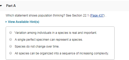 Solved Part A Which statement shows population thinking? See | Chegg.com