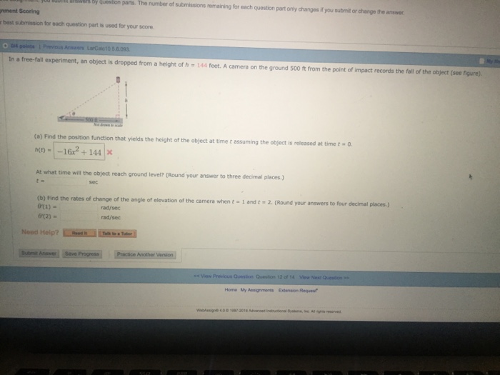 Solved In A Free Fall Experiment An Object Is Dropped From