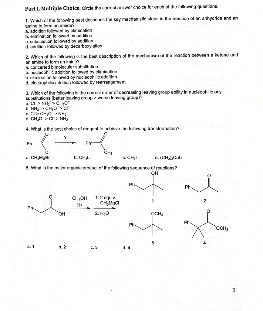 Solved Part I. Multiple Choice. Circle the correct answer | Chegg.com