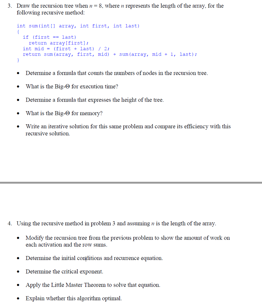 Solved Draw The Recursion Tree When N 8 Where N 