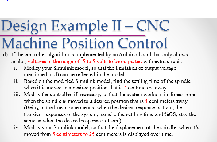 Design Example II- CNC Machine Position Control | Chegg.com