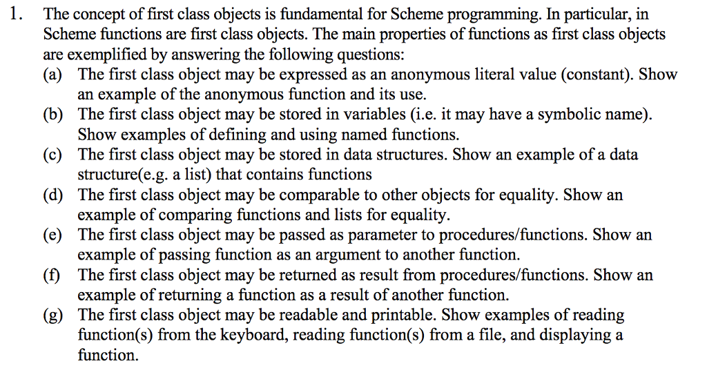 Solved The concept of first class objects is fundamental for | Chegg.com