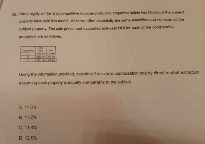 Three highly similar and competitive income-producing | Chegg.com