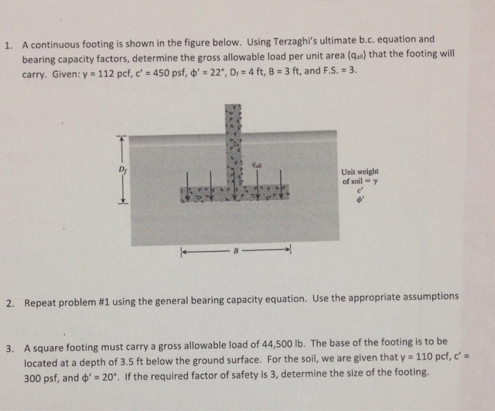 Solved A square footing must carry a gross allowable load of | Chegg.com