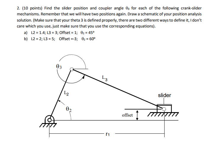 Solved Find the slider position and coupler angle theta_3 | Chegg.com