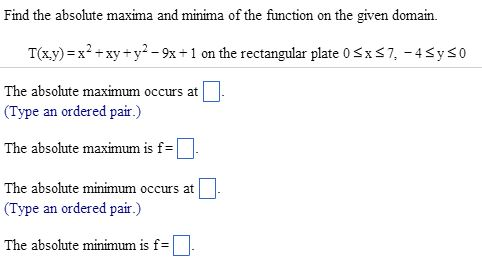 Solved Find the absolute maxima and minima of the function | Chegg.com