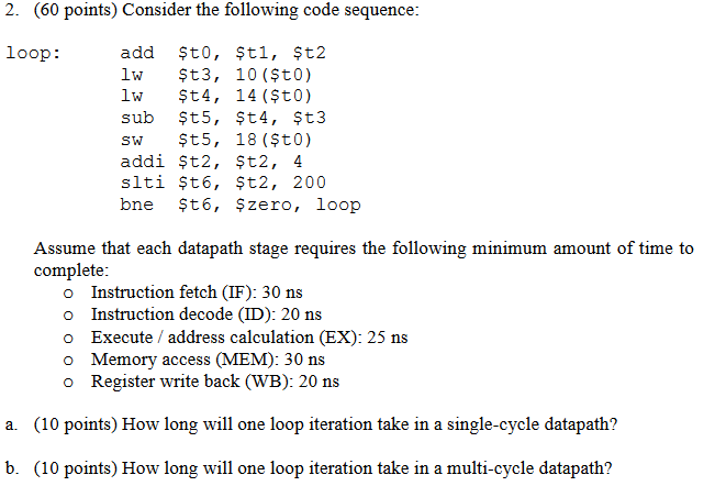 Solved Consider The Following Code Sequence Loop Add T0 