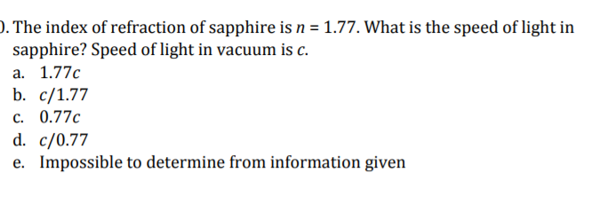 Solved ·The index of refraction of sapphire is n = 1.77. | Chegg.com