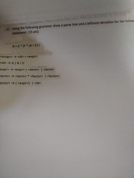 Solved 17. Using the following grammar show a parse tree and | Chegg.com