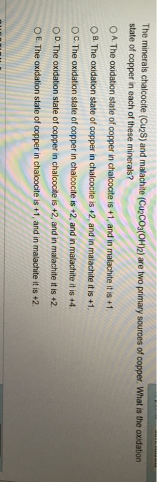 Solved The minerals chalcocite (Cu_2S) and malachite | Chegg.com