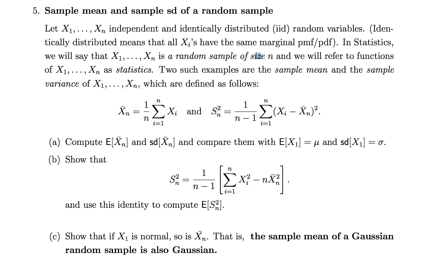 5. Sample mean and sample sd of a random sample Let | Chegg.com