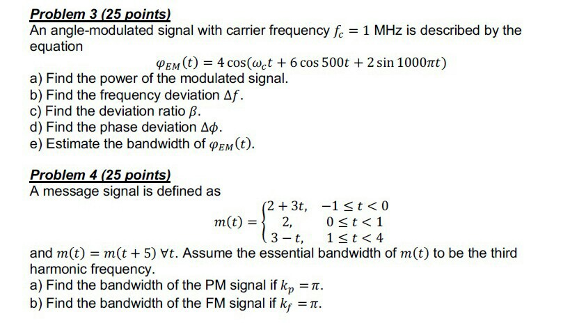 Solved An angle-modulated signal with carrier frequency fe 1 | Chegg.com Solved An angle-modulated signal with carrier frequency fe 1 | Chegg.com