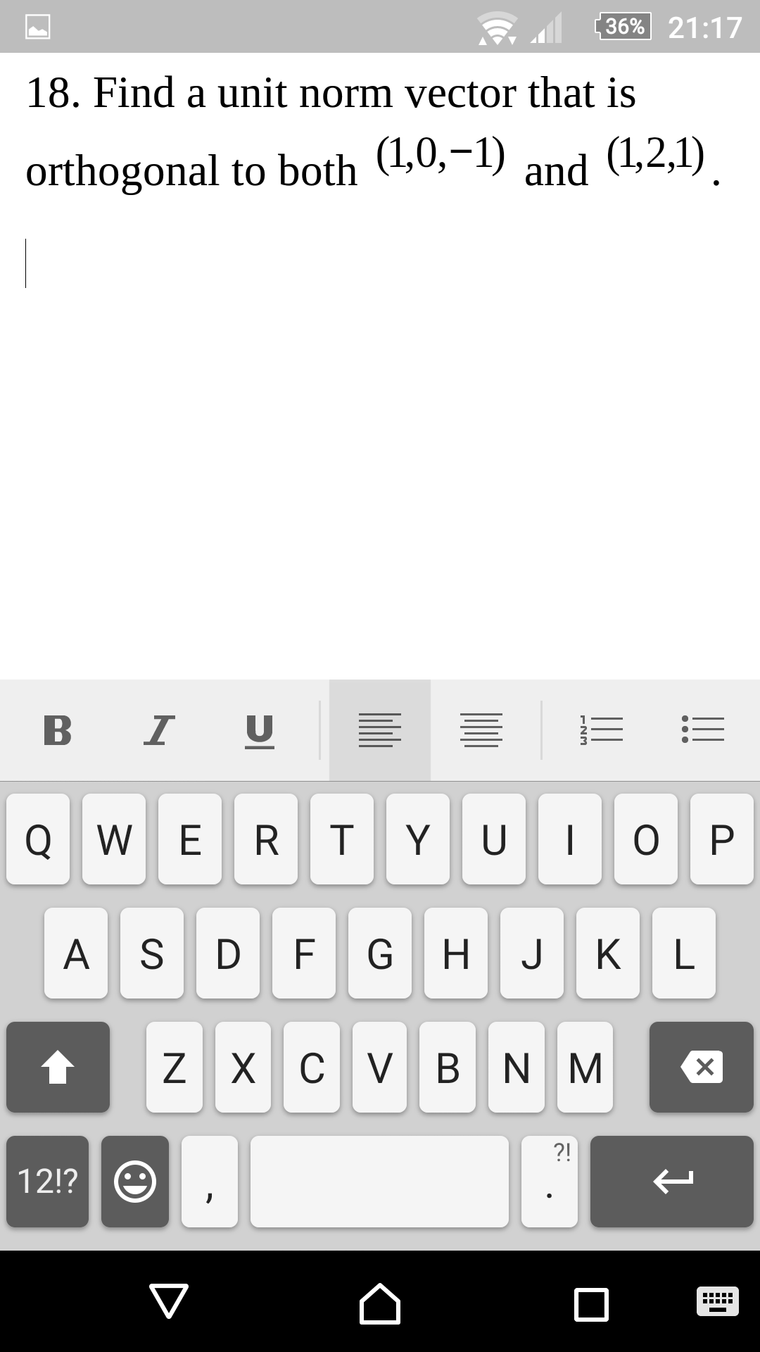 Solved Find a unit norm vector that is orthogonal to both | Chegg.com