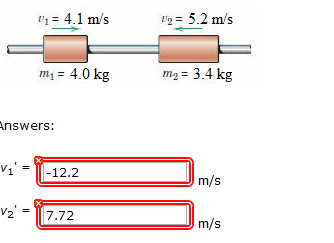 Solved Compute the final velocities v1' and v2' after | Chegg.com