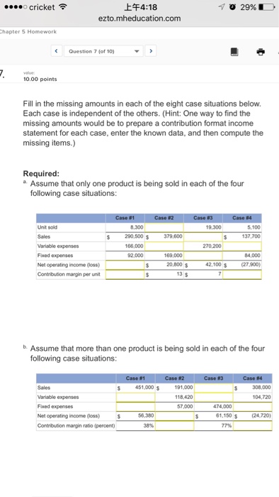 Solved Fill in the missing amounts in each of the eight case | Chegg.com