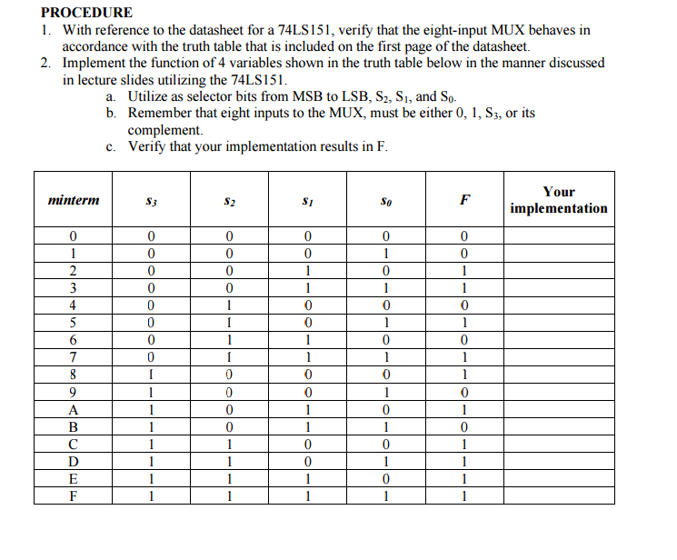 Solved With reference to the datasheet for a 74LS151, verify | Chegg.com