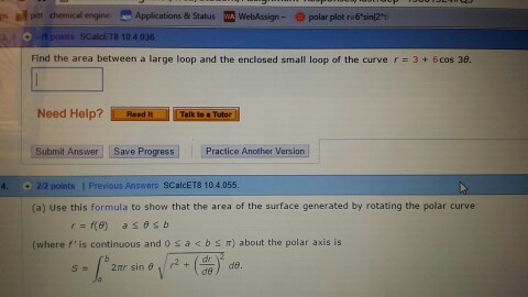 Solved Find the area between a large loop and the enclosed | Chegg.com