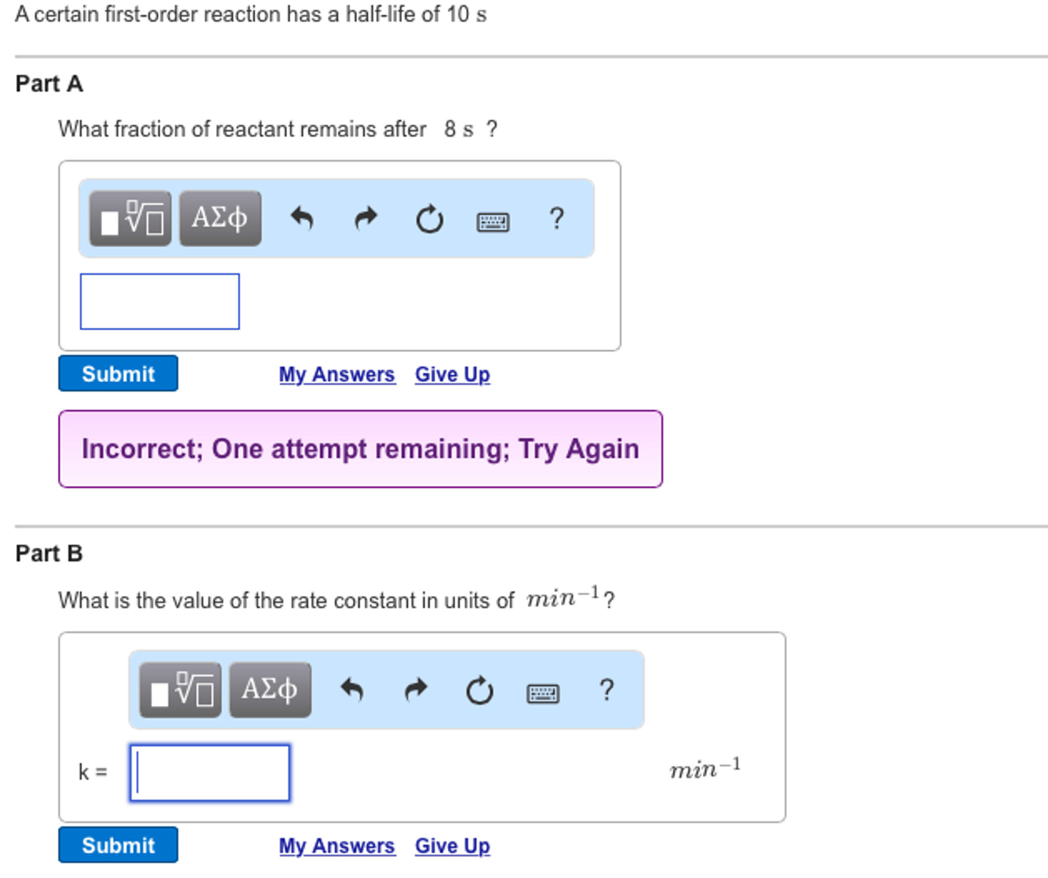 Solved A certain first-order reaction has a half-life of 10 | Chegg.com