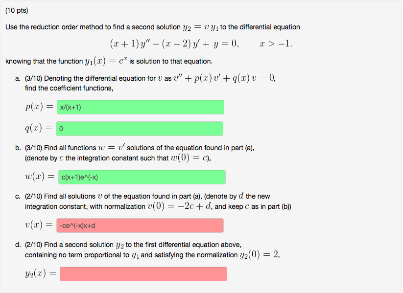 Solved (10 pts) Use the reduction order method to find a | Chegg.com