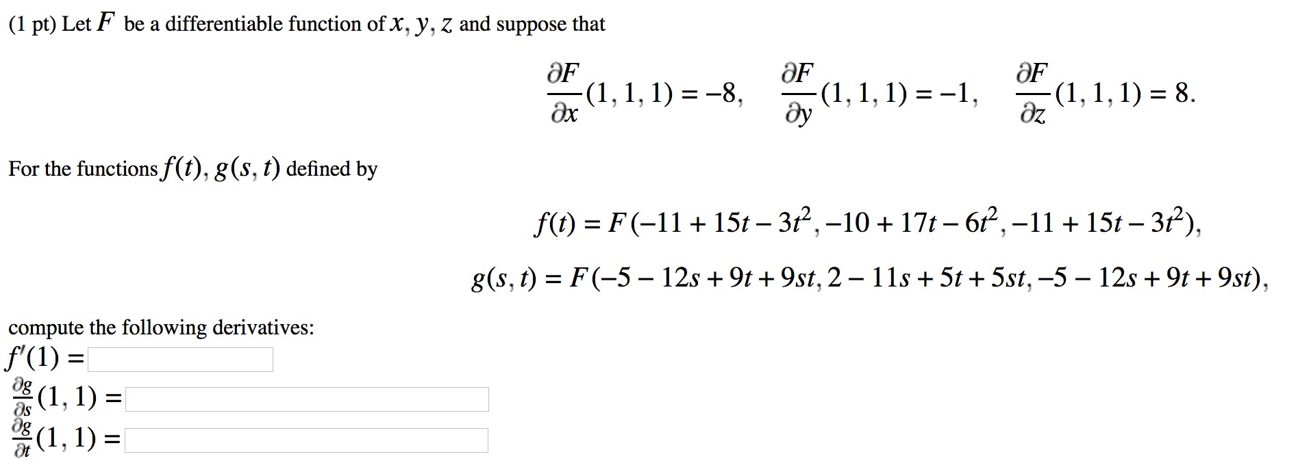 Solved (1 pt) Let F be a differentiable function of X, y, z | Chegg.com