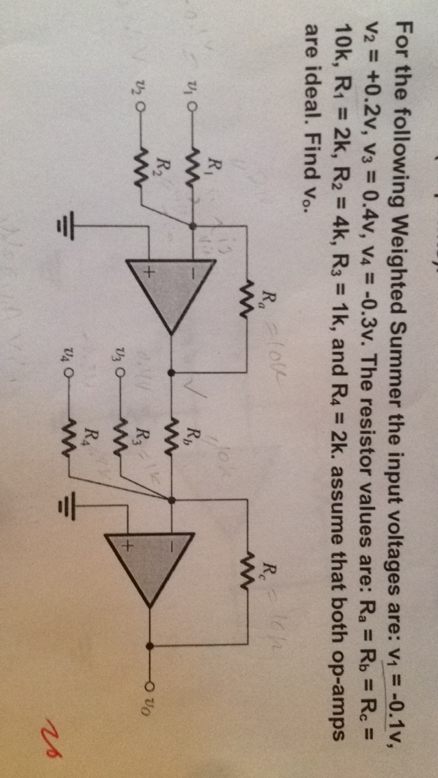 Solved For the following Weighted Summer the input voltages | Chegg.com