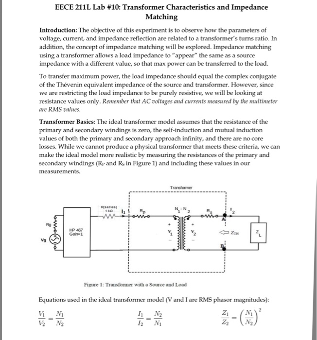 Solved EECE 211L Lab #10: Transformer Characteristics and | Chegg.com