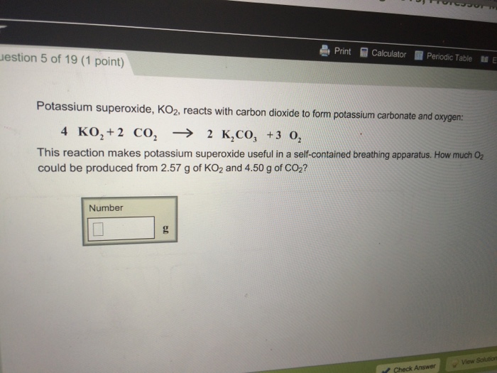 Solved Potassium superoxide KO2, reacts with carbon dioxide | Chegg.com