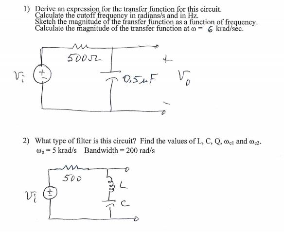 Solved 1) Derive an expression for the transfer function for | Chegg.com