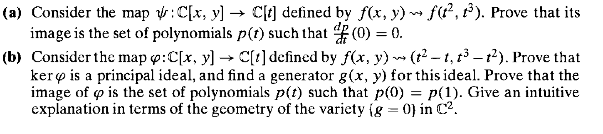 Consider the map psi: C[x, y] rightarrow C[t] defined | Chegg.com
