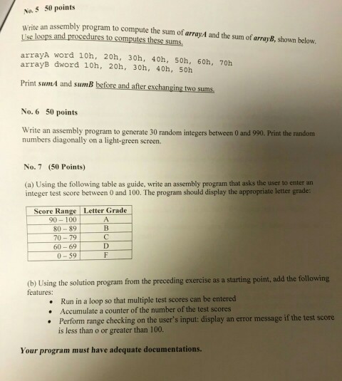 No. 1 50 points) Write an assembly program to compute | Chegg.com