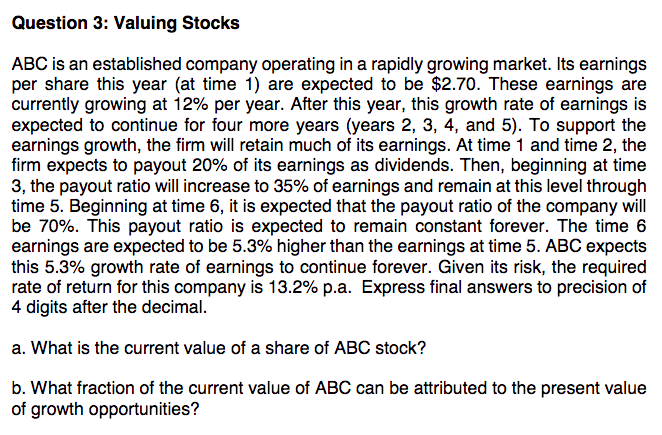 Solved Question 3: Valuing Stocks ABC is an established | Chegg.com