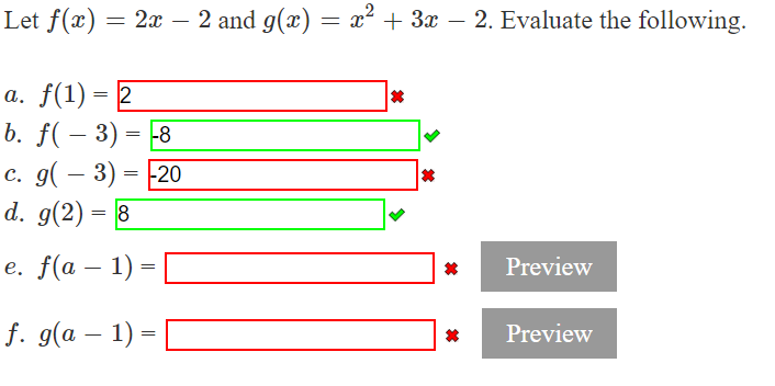 Solved Let f(x) = 2x-2 and g(x) = x2 + 3x-2. Evaluate the | Chegg.com