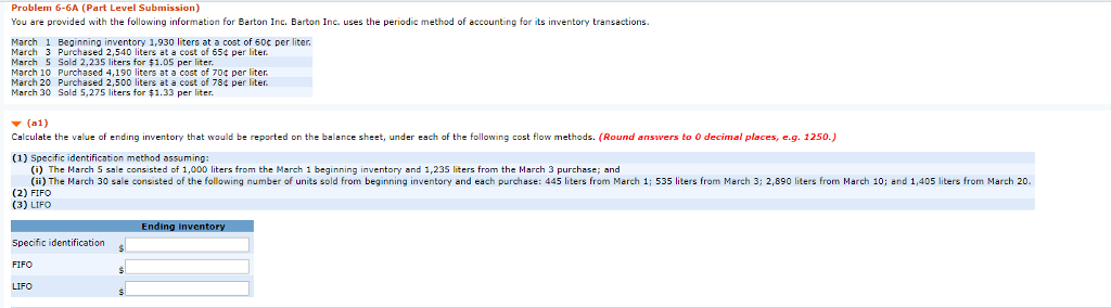 Solved Problem 6-6A (Part Level Submission) You are provided | Chegg.com