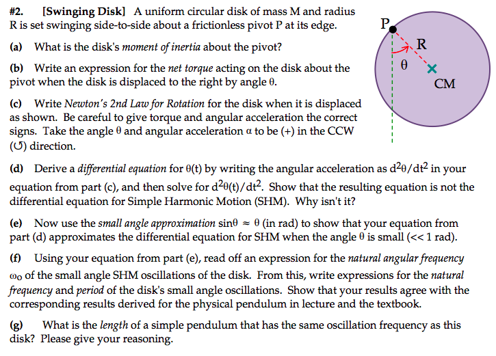 Solved #2 [Swinging Disk] A uniform circular disk of mass M | Chegg.com