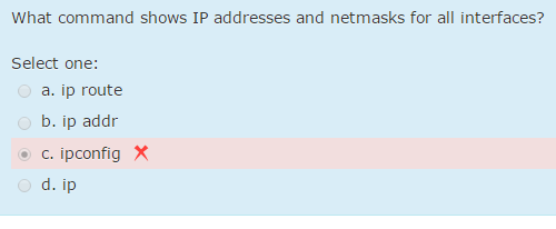 Solved What command shows IP addresses and netmasks for all | Chegg.com