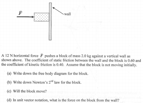 Solved A 12 N horizontal force F- pushes a block of mass 2.0 | Chegg.com