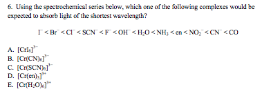 Solved 6. Using the spectrochemical series below, which one | Chegg.com