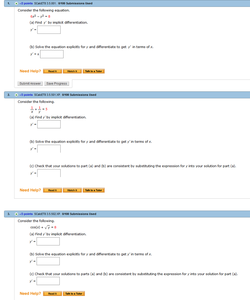 Solved 1. 2 points SCalcET8 3.5.001. 0/100 Submissions Used | Chegg.com