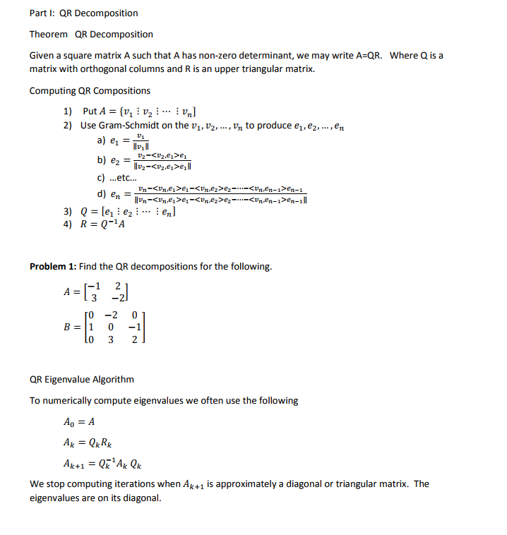 Solved Part L Qr Decomposition Theorem Qr Decomposition