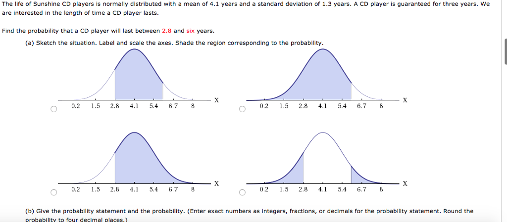 Solved The life of Sunshine CD players is normally | Chegg.com