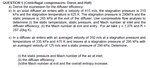 Solved Derive the expression for the diffuser efficiency: In | Chegg.com