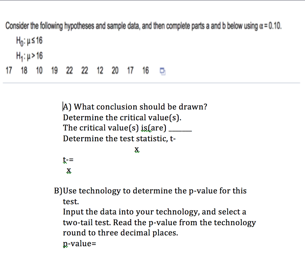 Solved Consider the following hypotheses and sample data, | Chegg.com