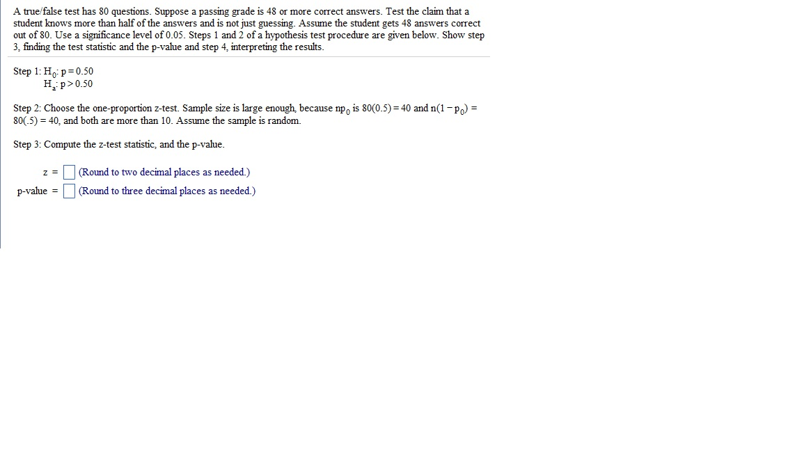 Solved A true/false test has 80 questions. Suppose a passing | Chegg.com