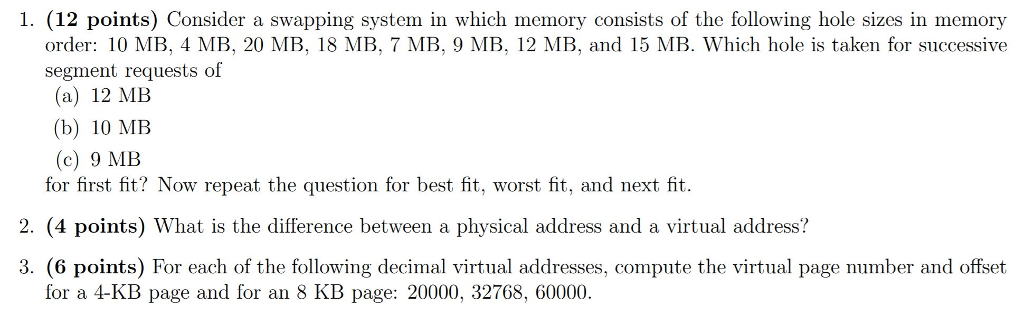Solved Consider A Swapping System In Which Memory Consists 