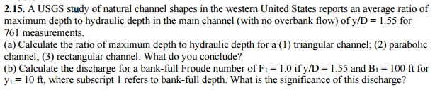A USGS study of natural channel shapes in the western | Chegg.com