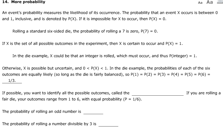 Solved 14. More probability Aa Aa An event's probability | Chegg.com